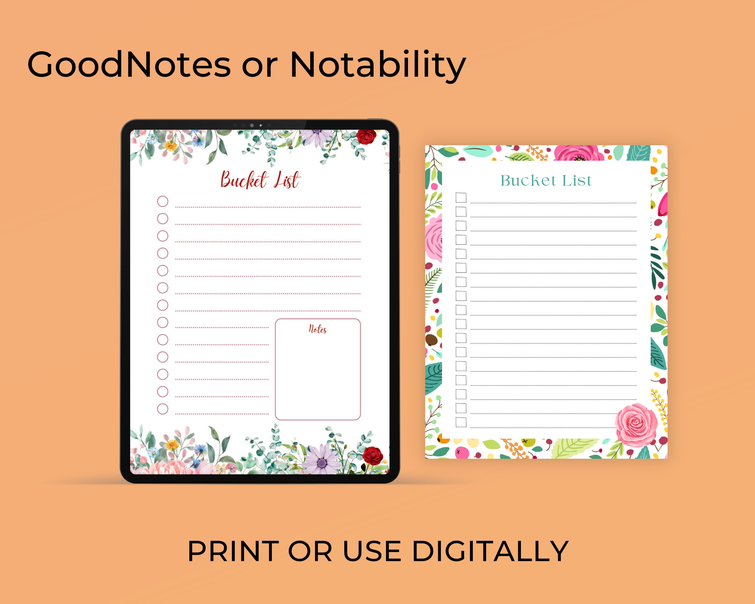 Bucket List Template, Bucket List Printable, Digital Bucket List ...