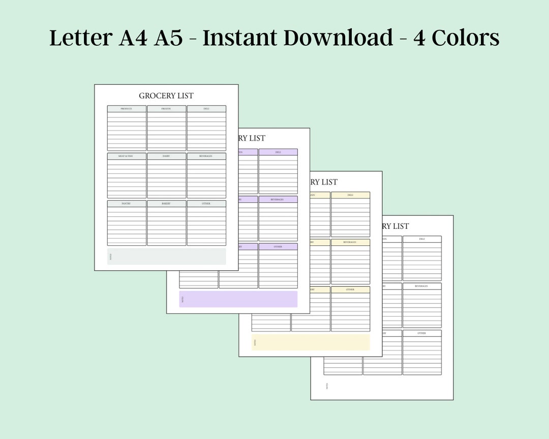 Grocery Shopping List, Meal Plan Log Printable PDF, A4, A5, US Letter ...