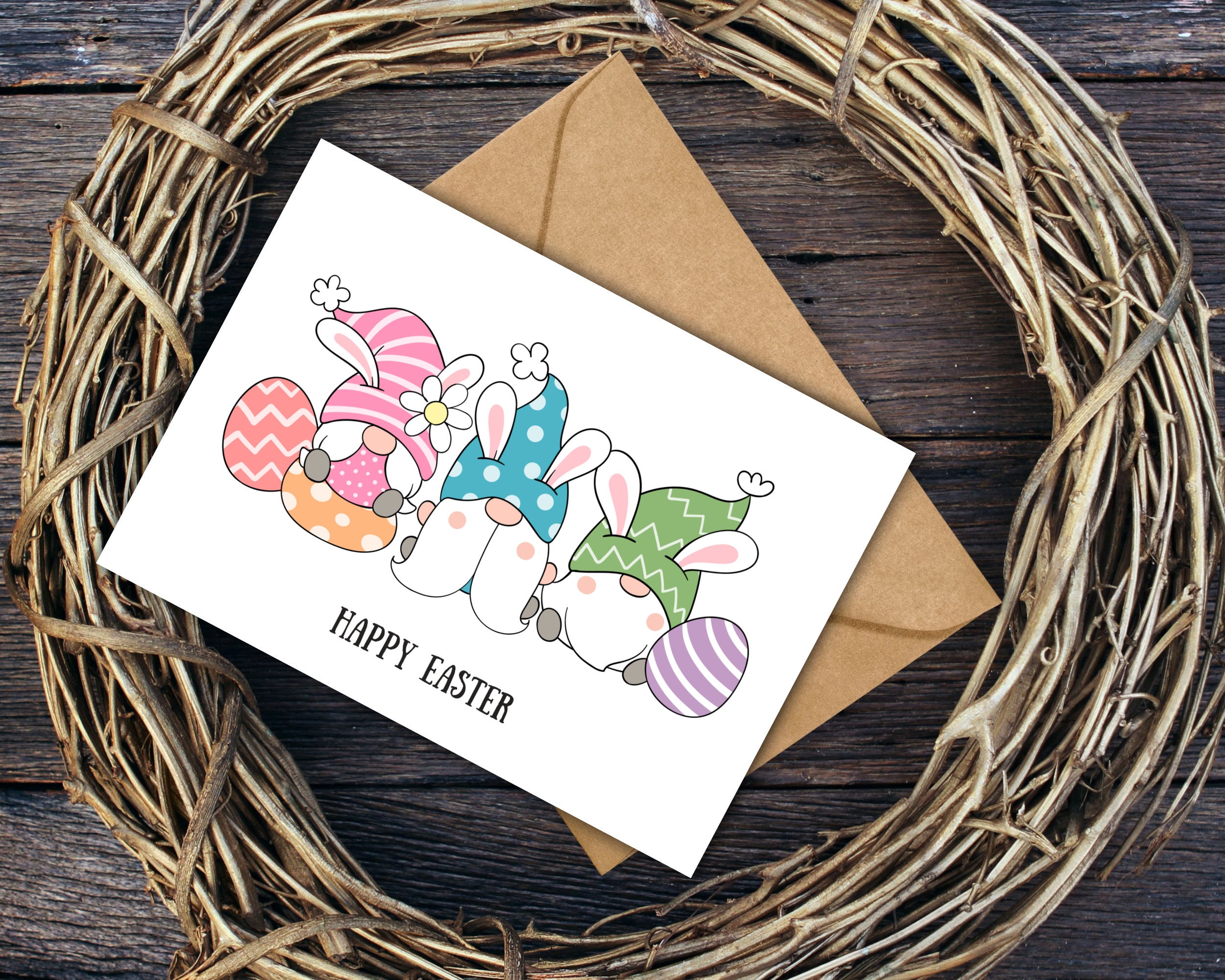 Printable Easter Cards Gnome, Easter Greeting Card Digital, Gnome Card ...