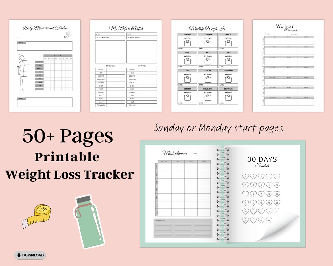 Weight Loss Tracker Planner, Weight Loss Printable, Digital Fitness ...