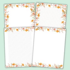 Floral Writing Paper Set Printable, Lined and Unlined Stationery PDF ...
