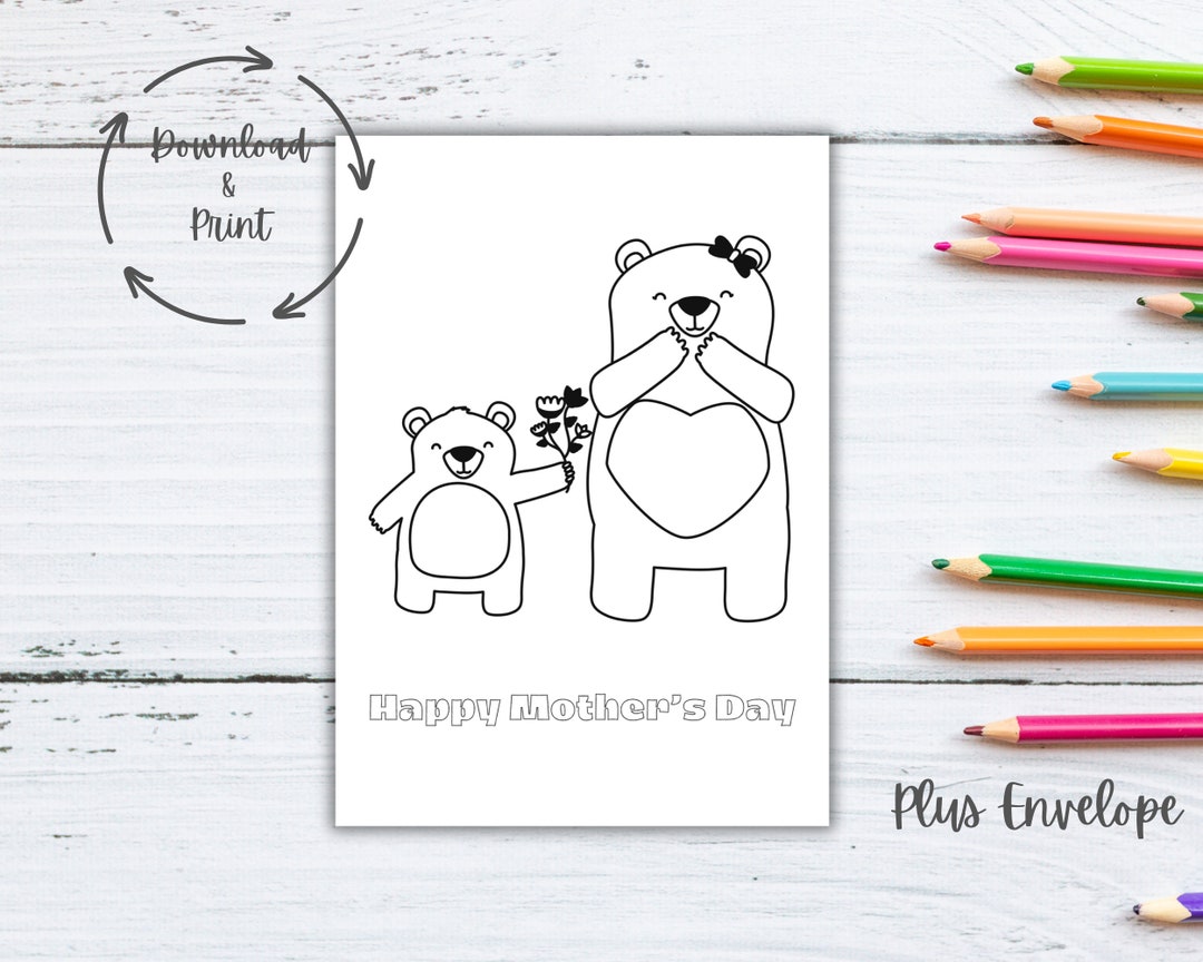 Mothers Day Coloring Card Printable, Happy Mother's Day Greeting Card ...
