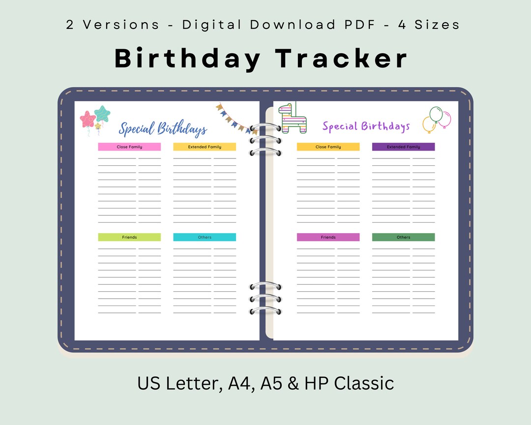 Birthday Tracker Digital, Birthday Tracker Printable, Birthday List ...