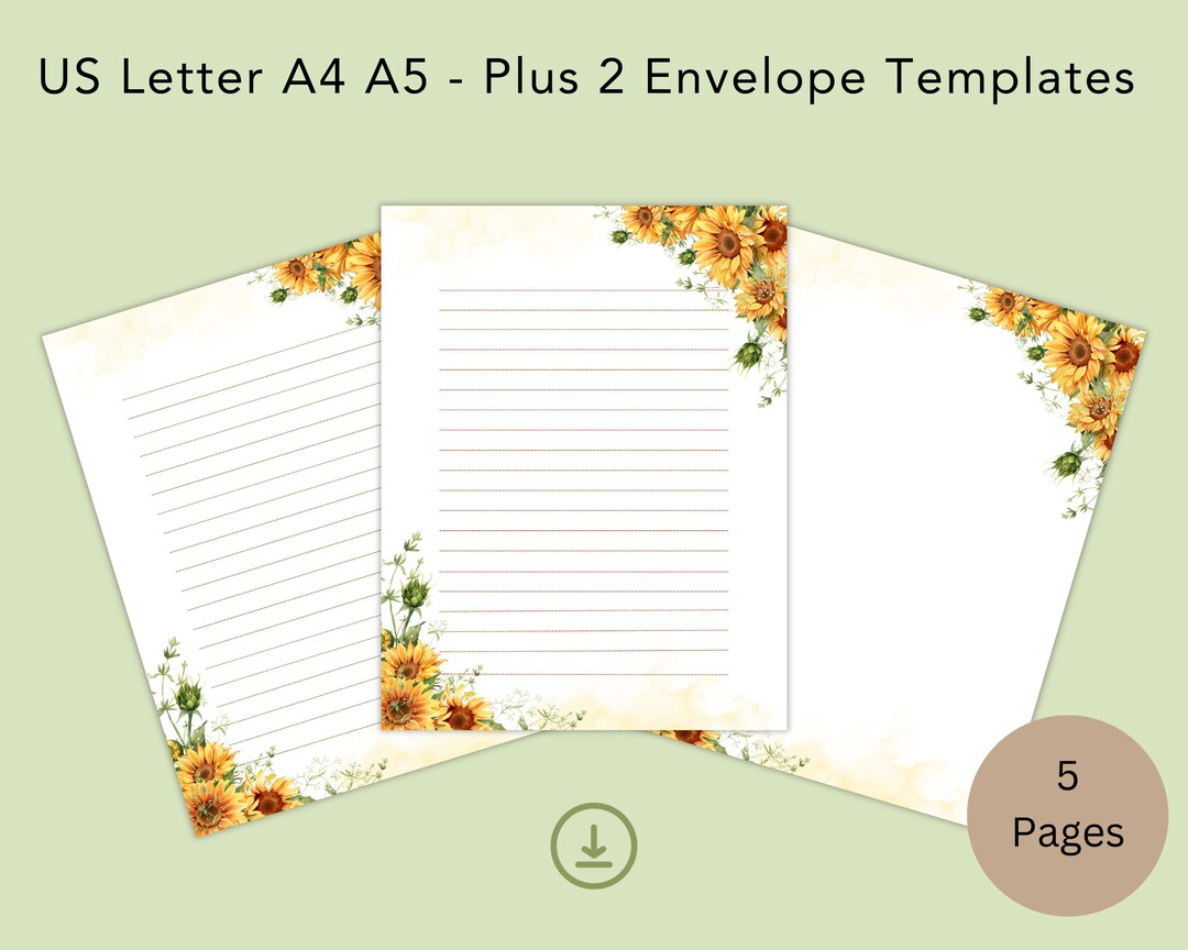 Sunflower Writing Paper Stationary, Printable Stationery Letter Paper ...