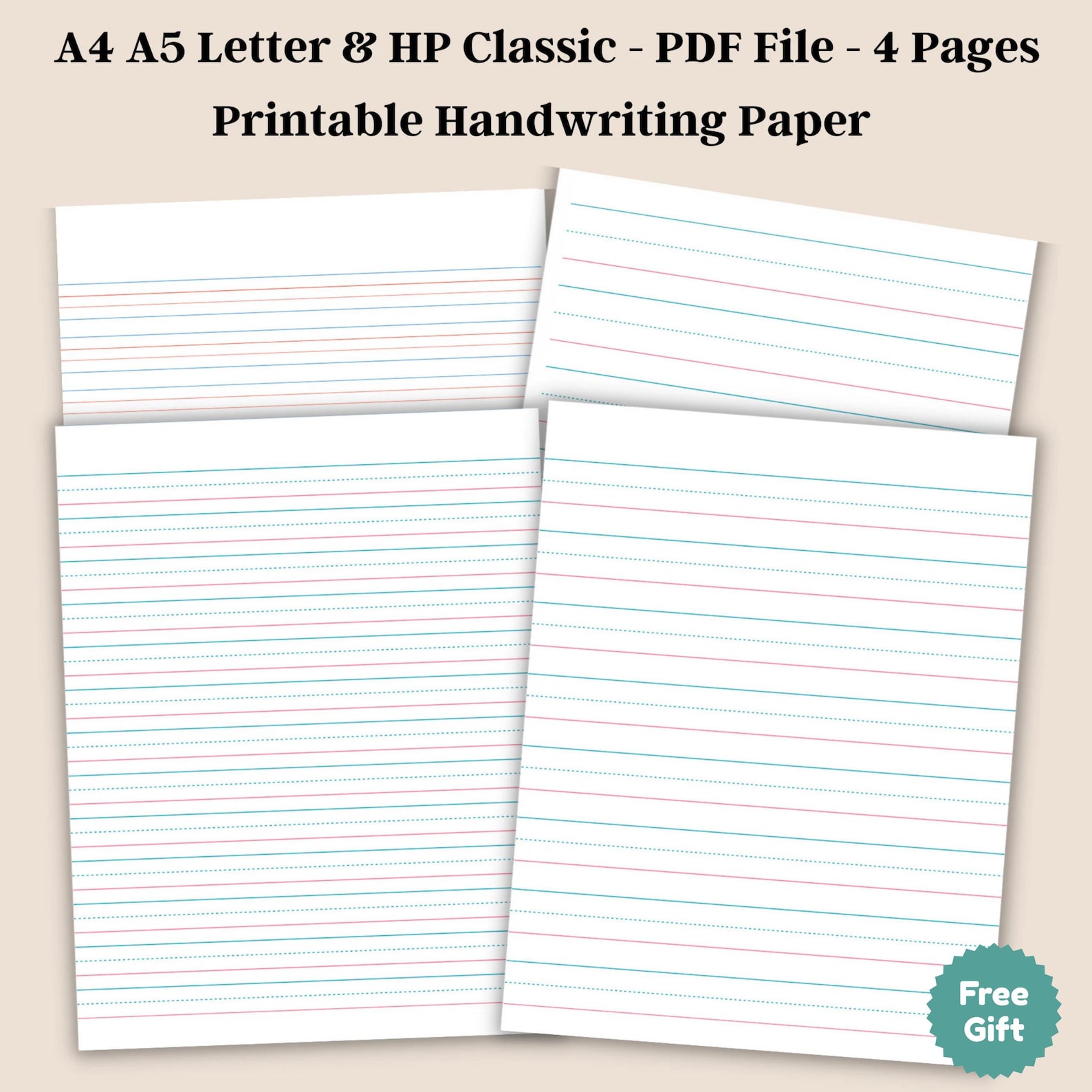 Handwriting Practice Paper for Kids, Printable Red Blue Lined, Digital ...