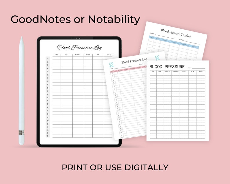 Blood Pressure Tracker, Heart Rate Log, Hypertension Log, Digital PDF ...