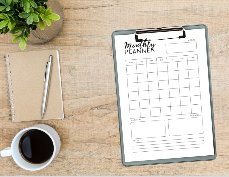 Blank Monthly Calendar Template, Digital Monthly Calendar Printable ...