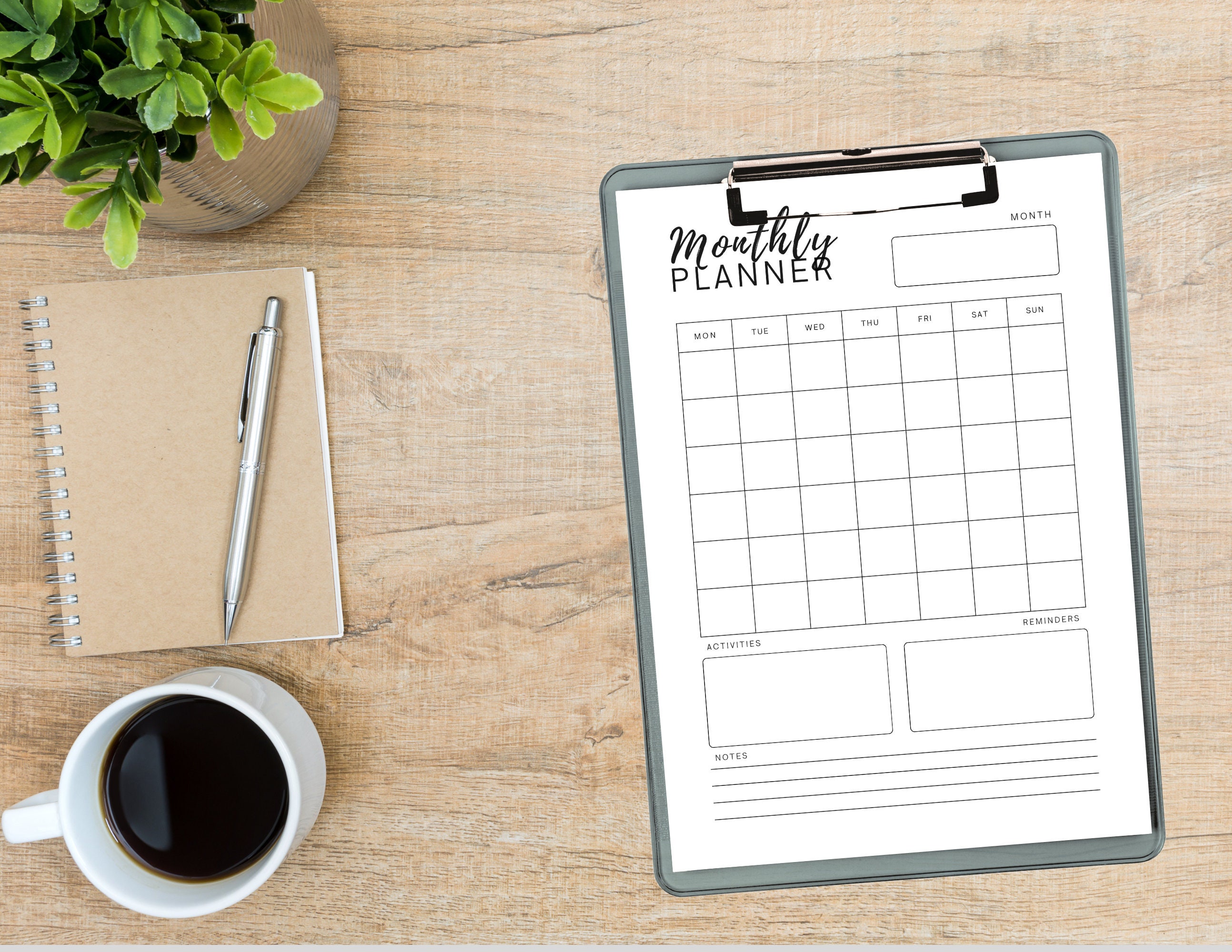 Blank Monthly Calendar Template, Digital Monthly Calendar Printable ...