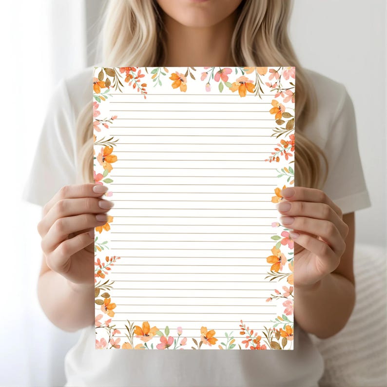 Floral Writing Paper Set, Printable Lined & Unlined Stationery, Digital ...