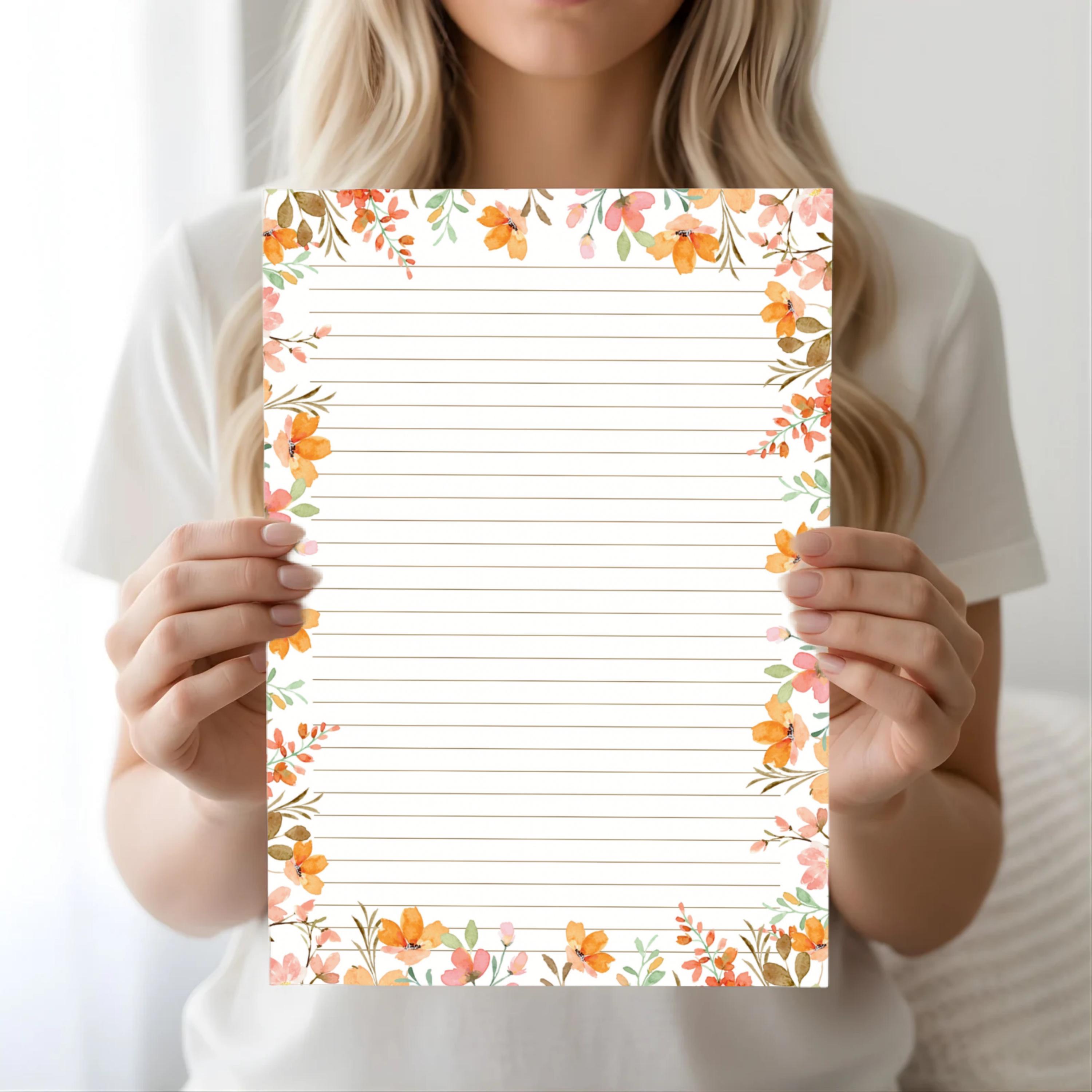 Floral Writing Paper Set, Printable Lined & Unlined Stationery, Digital ...