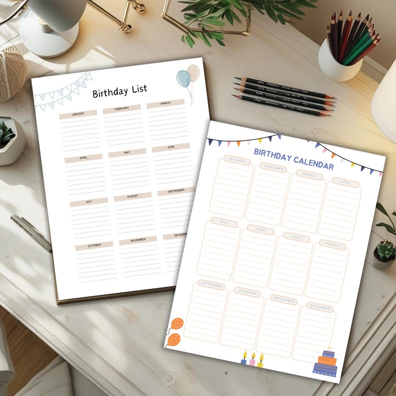 Birthday Tracker Set, Calendar Log, Planner Insert, Digital PDF File ...