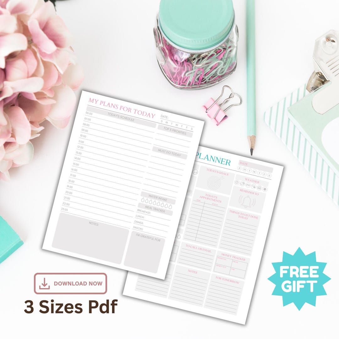 Daily Planner, Hourly Schedule & to Do List, Digital PDF, US Letter A4 ...