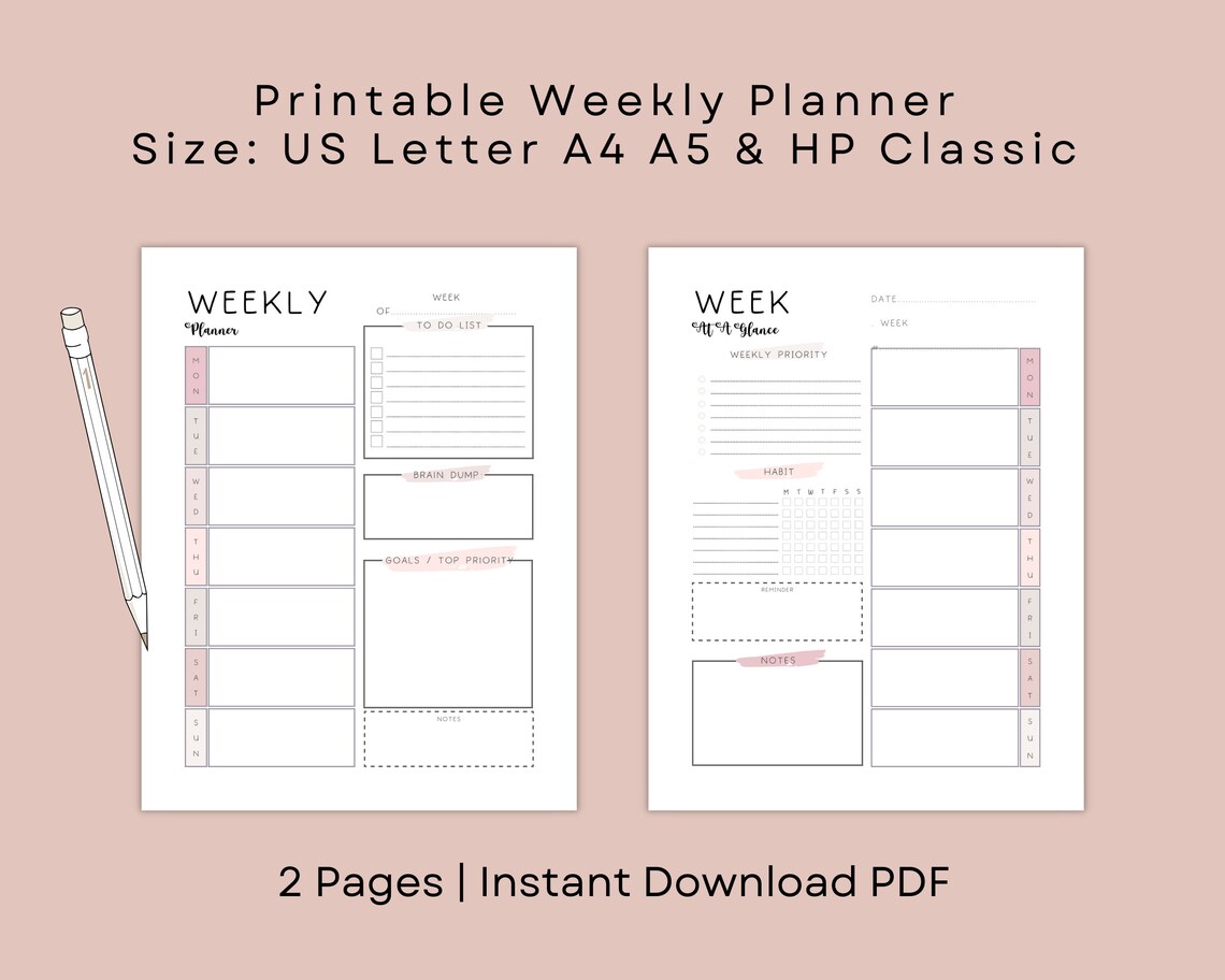 Weekly Planner Printable, Digital Weekly Planner, Weekly Schedule ...