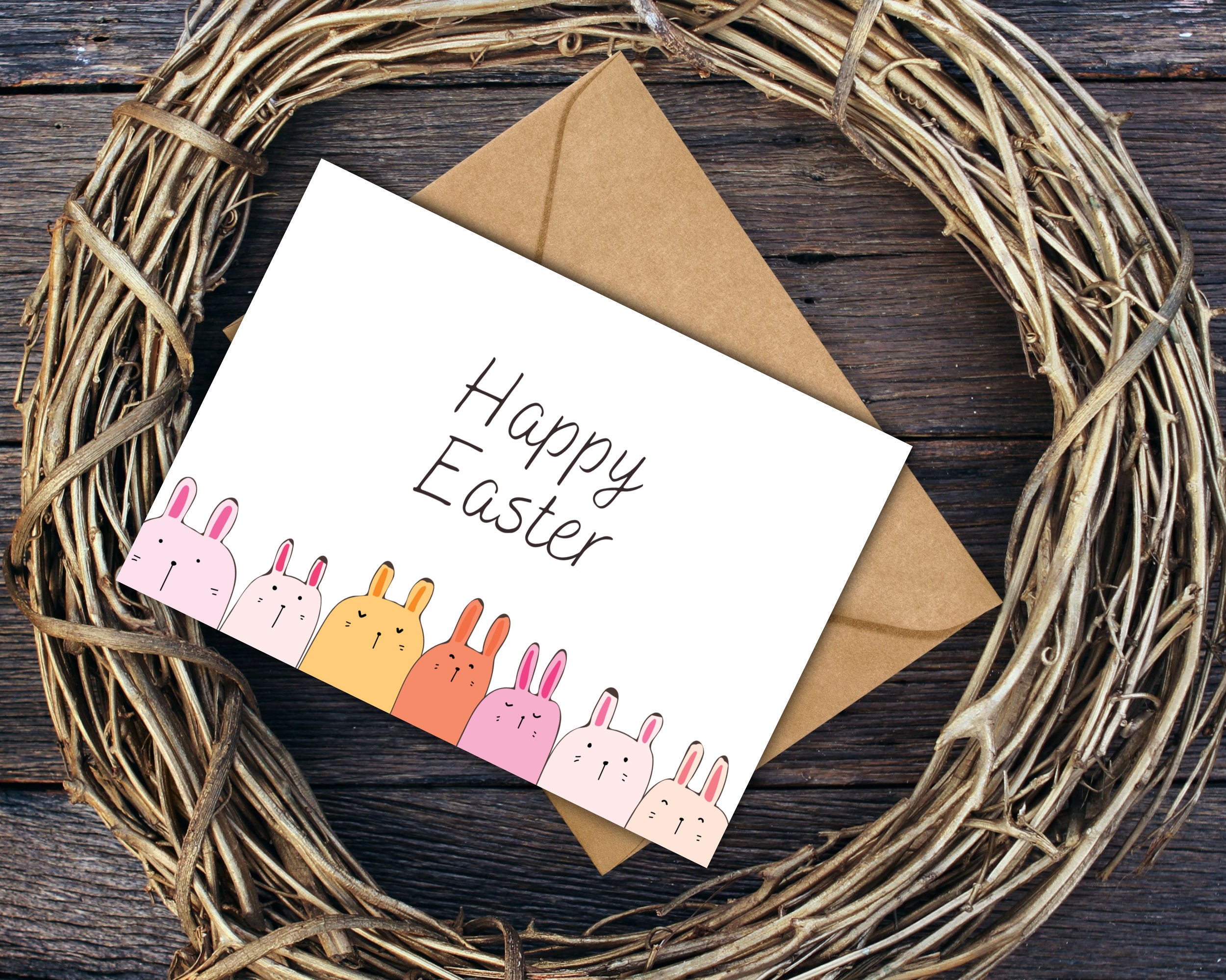 Easter Card Printable, Cute Easter Bunny Greeting Card, Easter Card Set ...