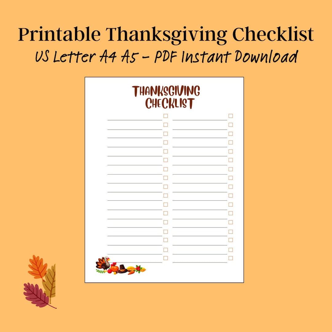 Printable Thanksgiving Checklist, Fall to Do List, Grocery List PDF, US ...