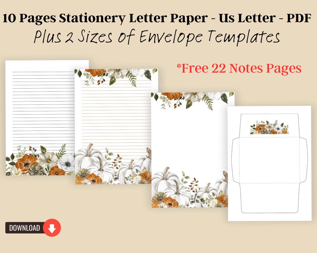 Pumpkin Writing Paper Printable, Fall Stationery Set Digital ...