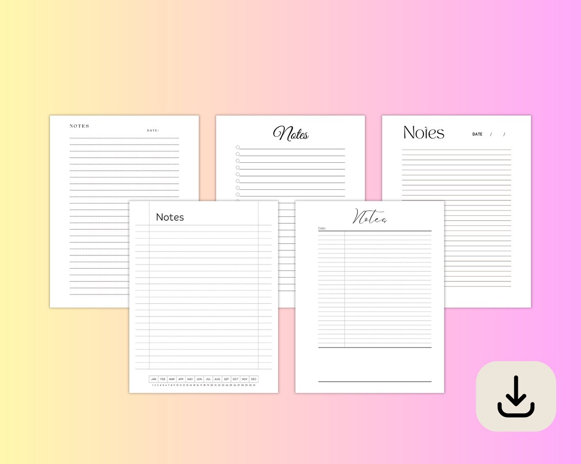 Lined Notes Page Printable, Note Taking Template, Lined Notes Writing ...