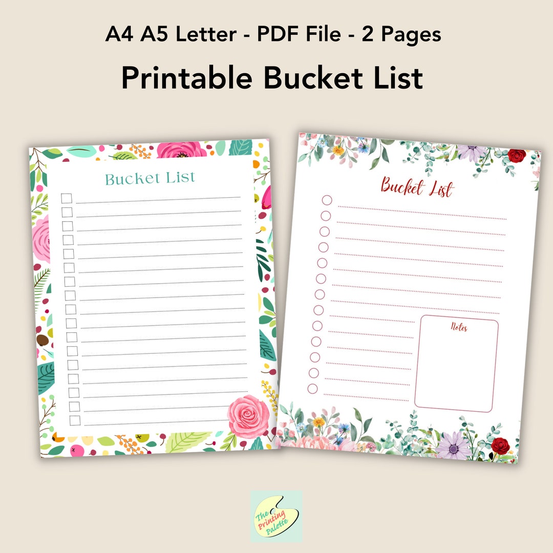 Bucket List Template, Bucket List Printable, Digital Bucket List ...