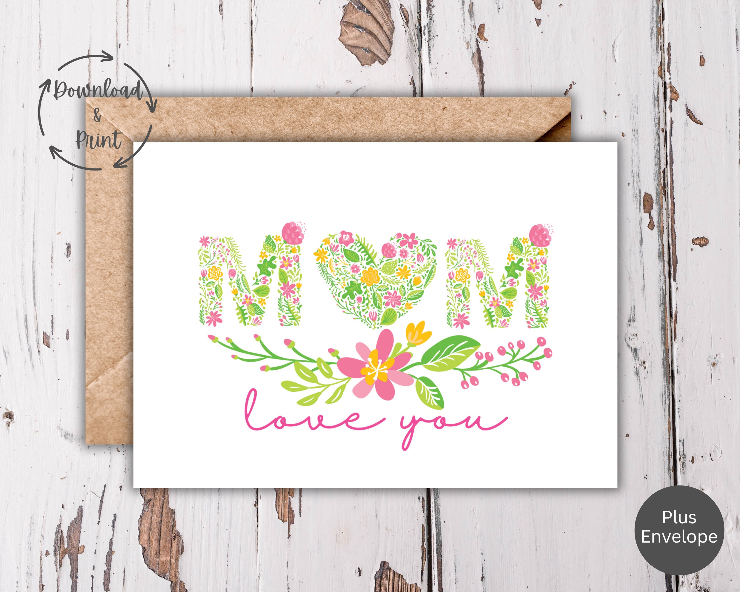 Mother's Day Cards Digital, Printable Floral Love You Mothers Day Card ...