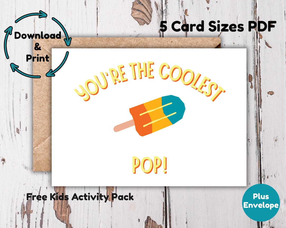 Father’s Day Card Coolest Dad, Popsicle Printable Card for Dad, Dad ...