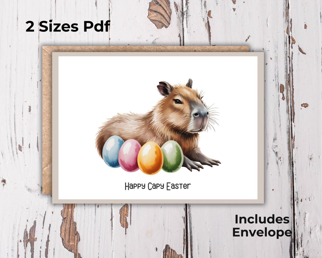 Capybara Easter Card, Printable Cute Animal Greeting, Spring Watercolor ...