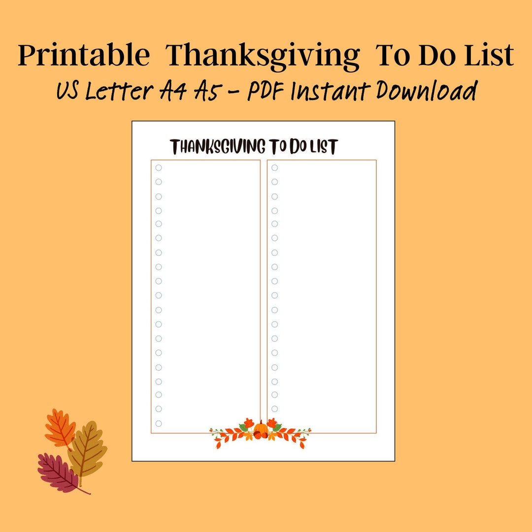 Thanksgiving to Do List Digital, Thanksgiving to Do List Printable, to ...