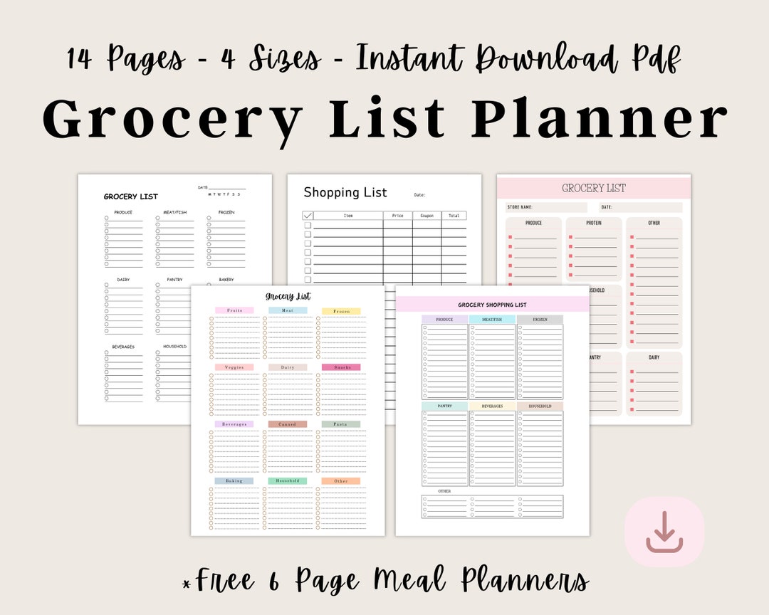 Grocery List Printable Template, Digital Grocery Shopping Checklist ...
