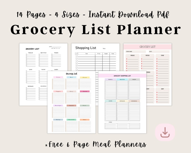 Grocery List Printable Template, Digital Grocery Shopping Checklist ...