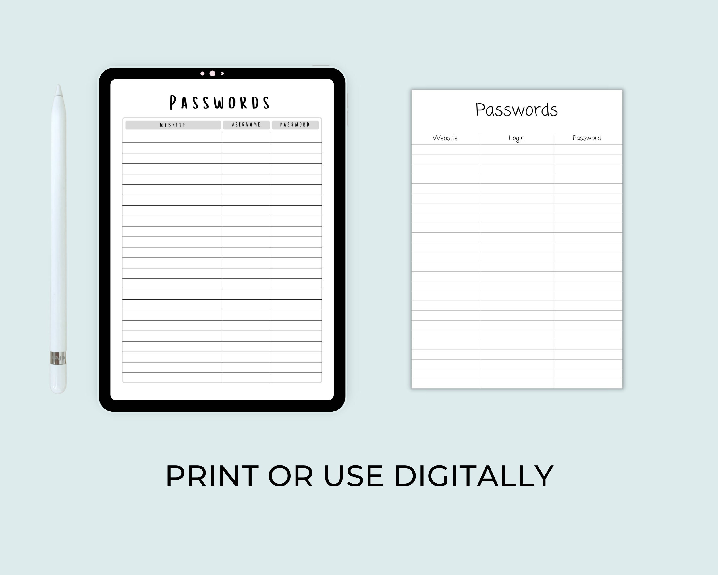 Password Tracker, Password Template, Password Tracker Printable ...