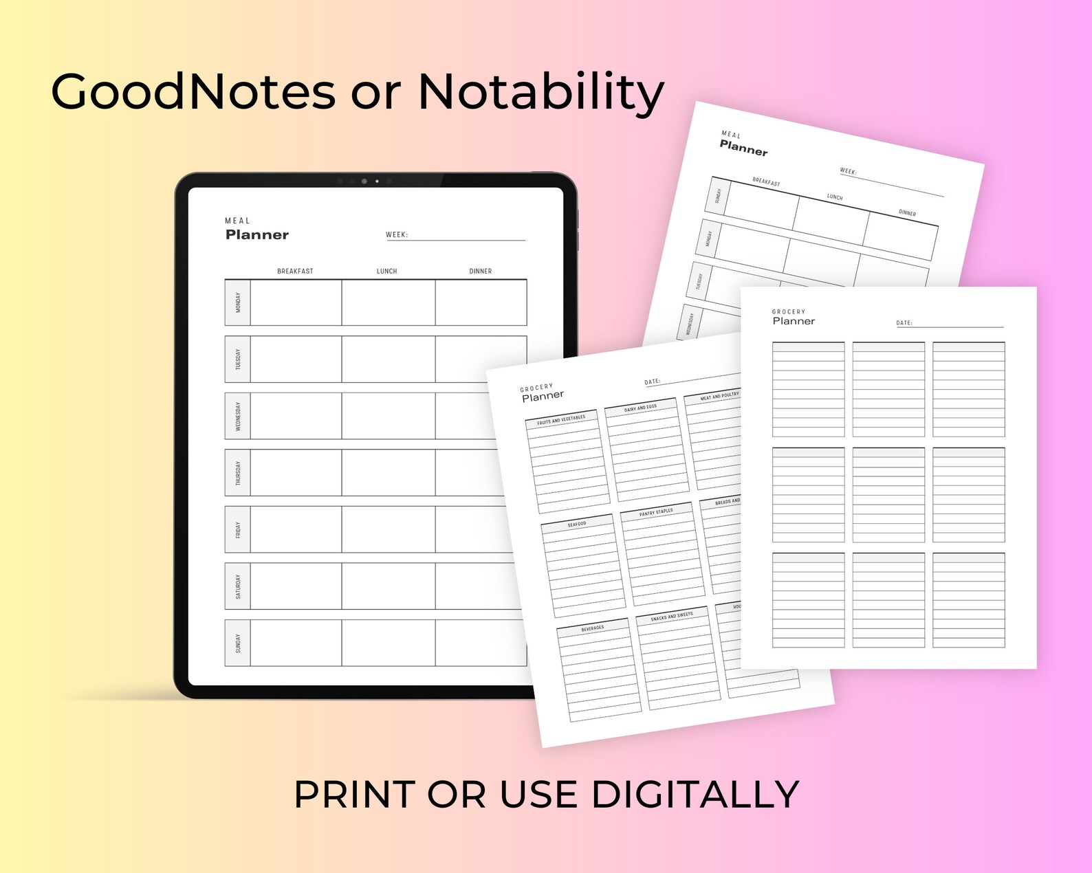 Grocery Log and Food Planner, Weekly Shopping List, Digital PDF, US ...