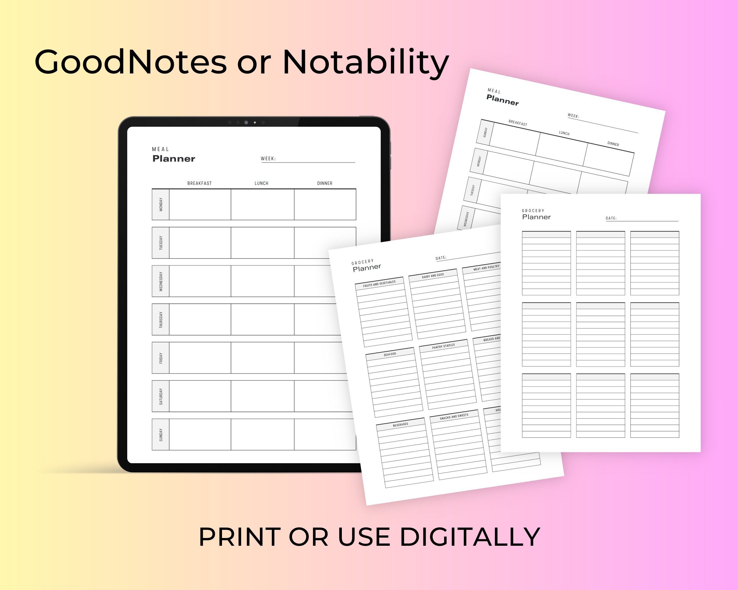 Grocery Log and Food Planner, Weekly Shopping List, Digital PDF, US ...