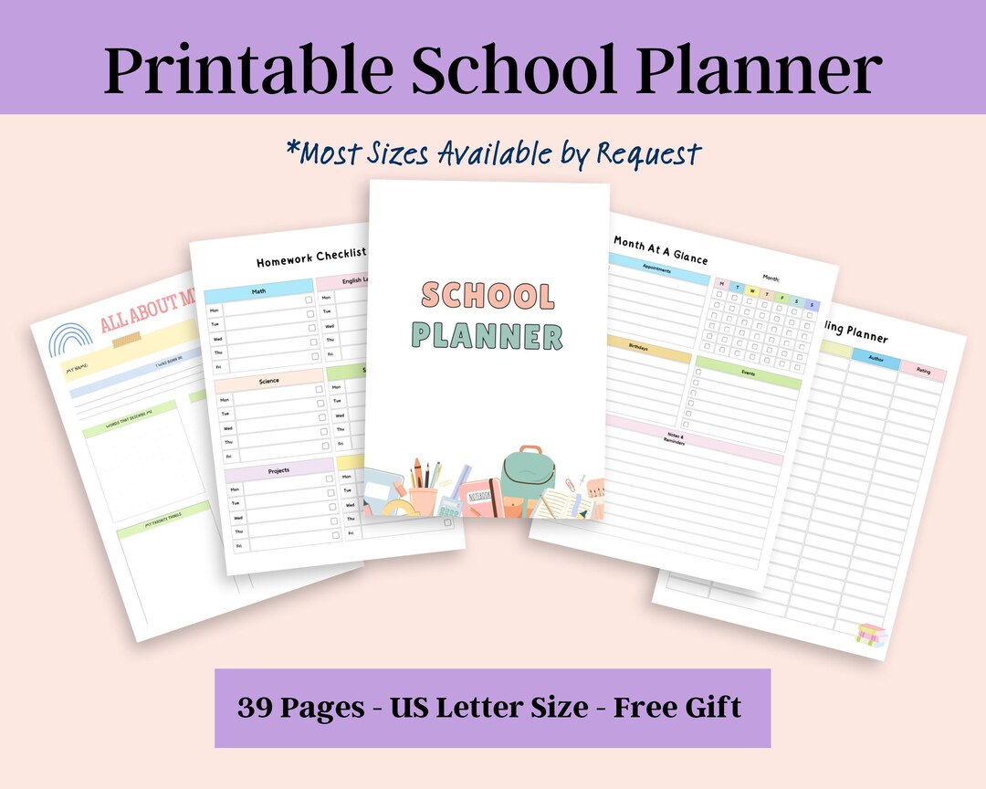 Kids School Planner Printable, Homework Tracker Bundle, Routine ...