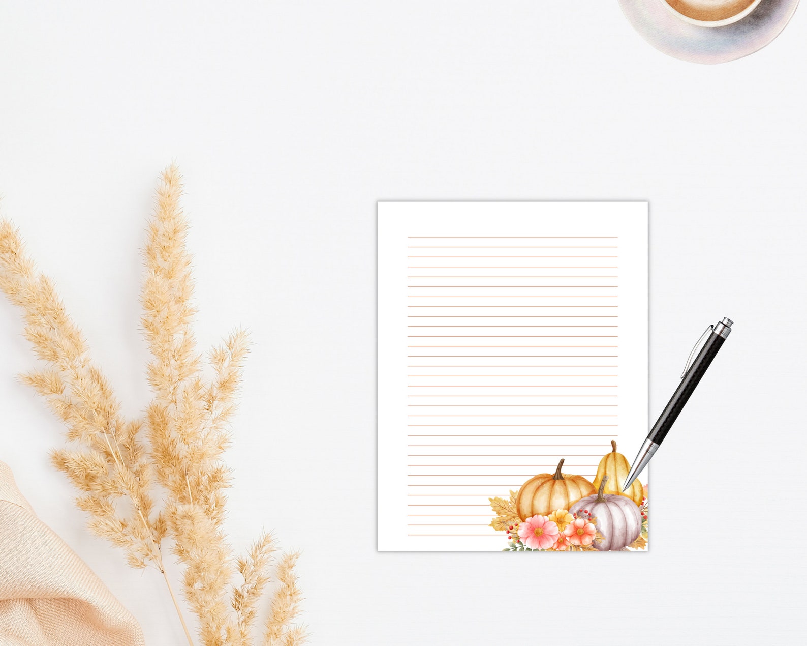 Fall Stationery Paper, Stationery Paper Unlined Lined Pages Digital ...