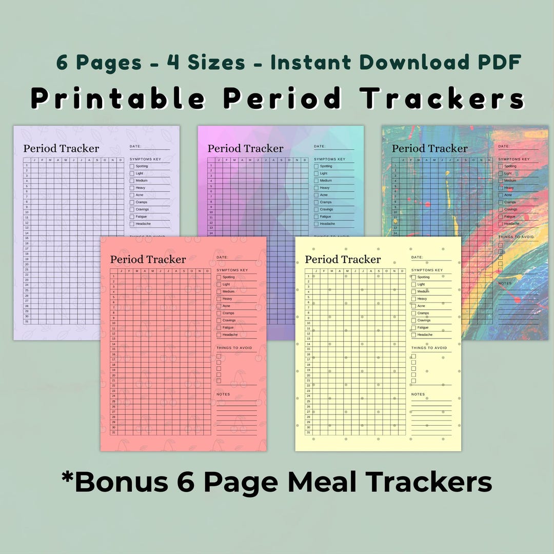 Monthly Cycle Tracker, Period Chart, Digital PDF File, Us Letter A4 A5 ...