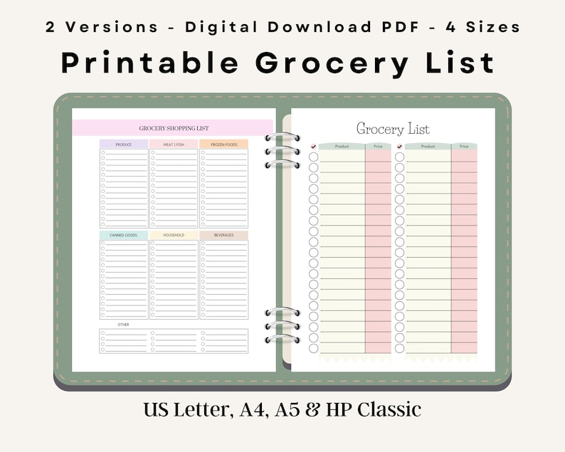 Grocery Shopping List Printable, Grocery List Template, Digital Grocery ...