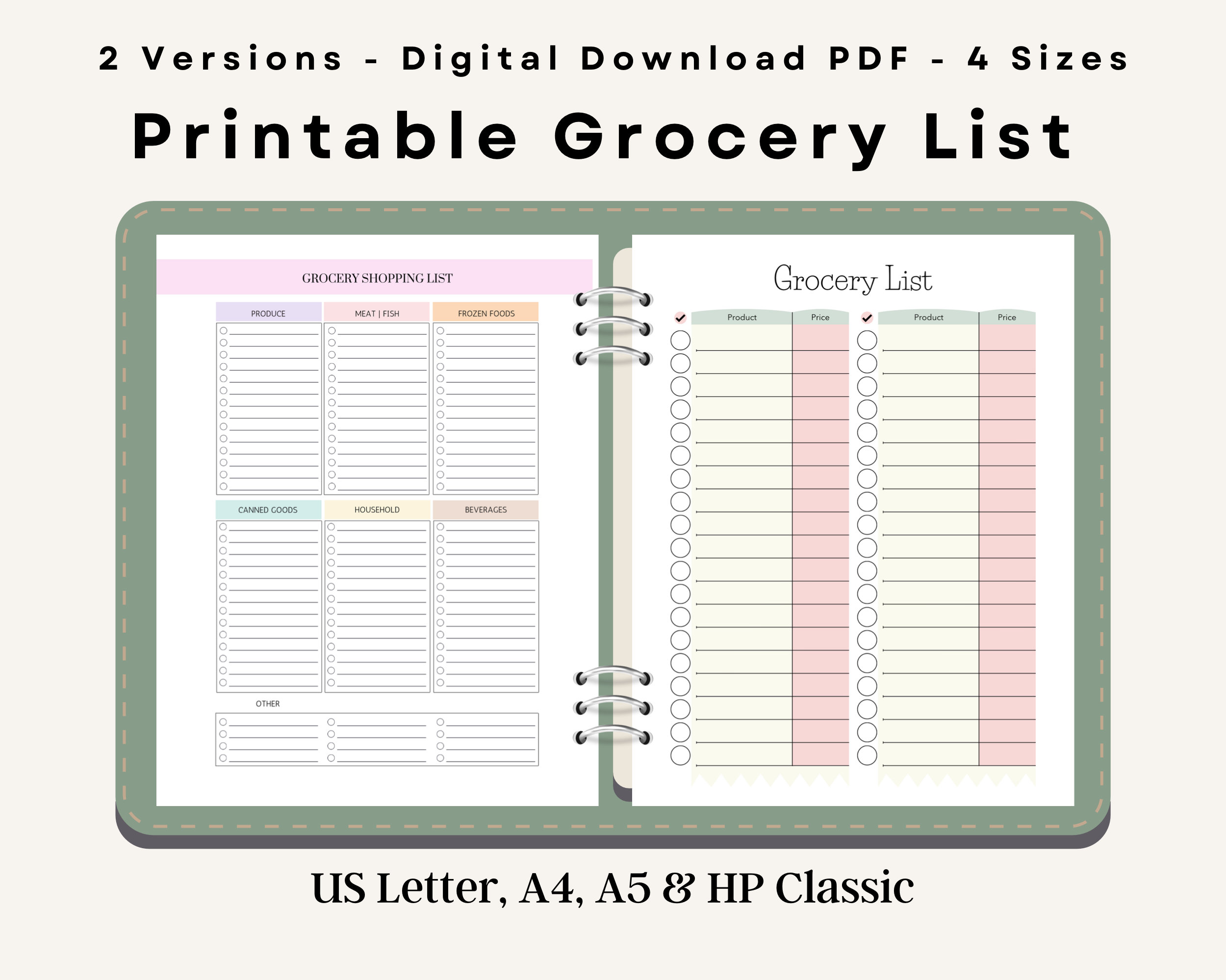 Grocery Shopping List Printable, Grocery List Template, Digital Grocery ...