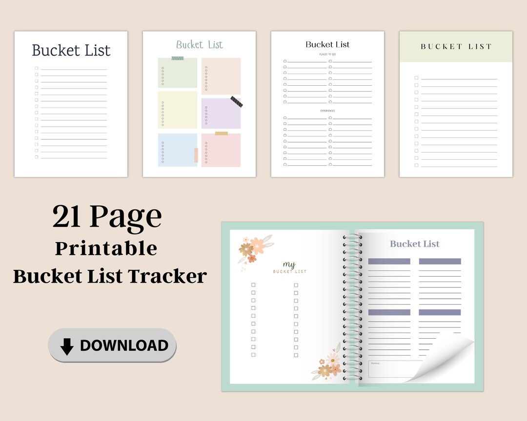 Bucket List Tracker Printable, Bucket List Template, Digital Bucket List Bundle, Kids Bucket ...