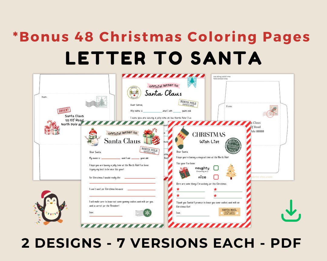 Letter to Santa Kit, Christmas Envelope Templates, Coloring Pages ...