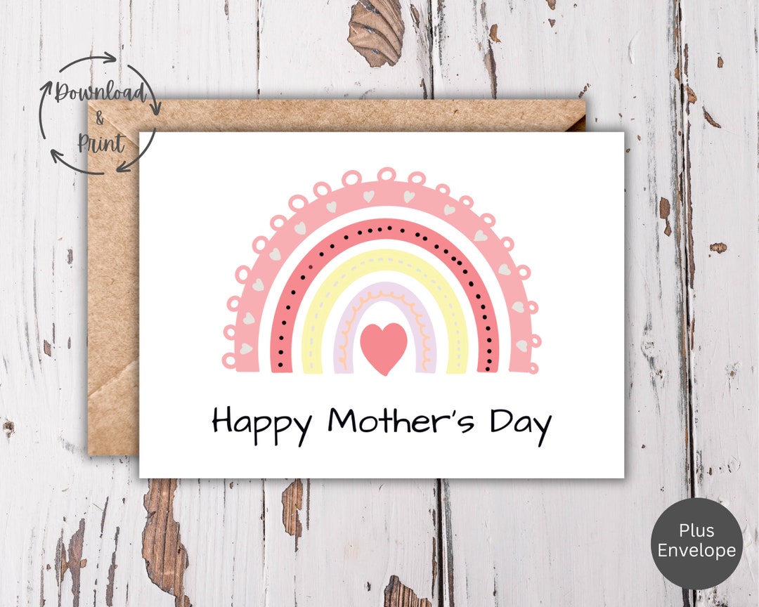 Mother's Day Card Rainbow, Printable Pink Mothers Day Card, Happy ...