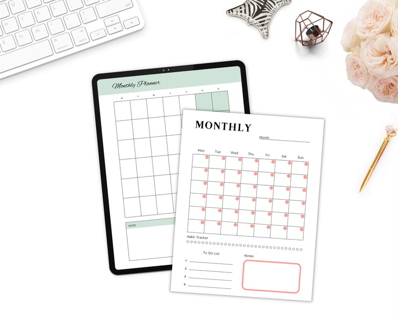 Blank Monthly Calendar Template, Digital Monthly Calendar Printable ...