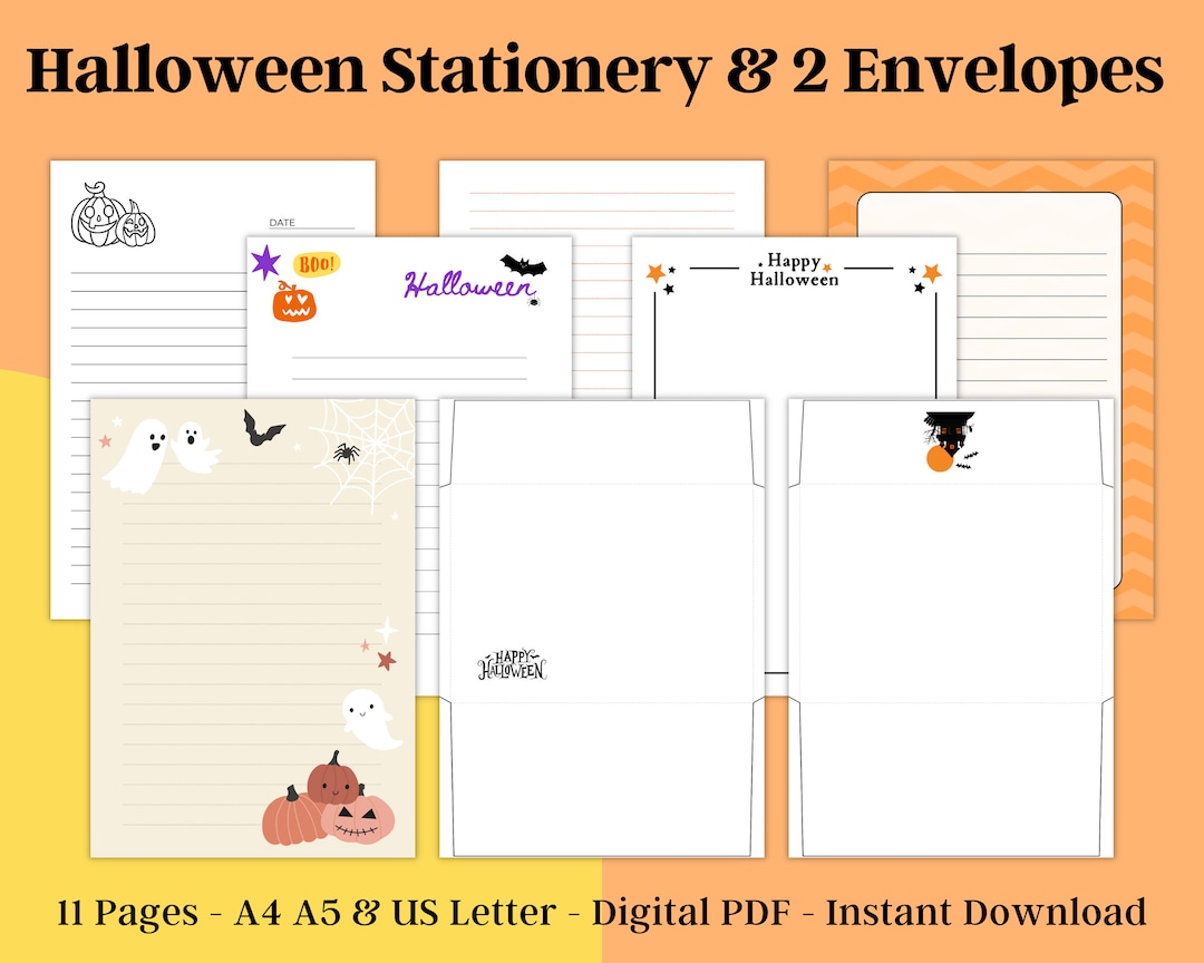 Halloween Stationery Set, Printable Writing Paper and Envelopes, Bonus ...