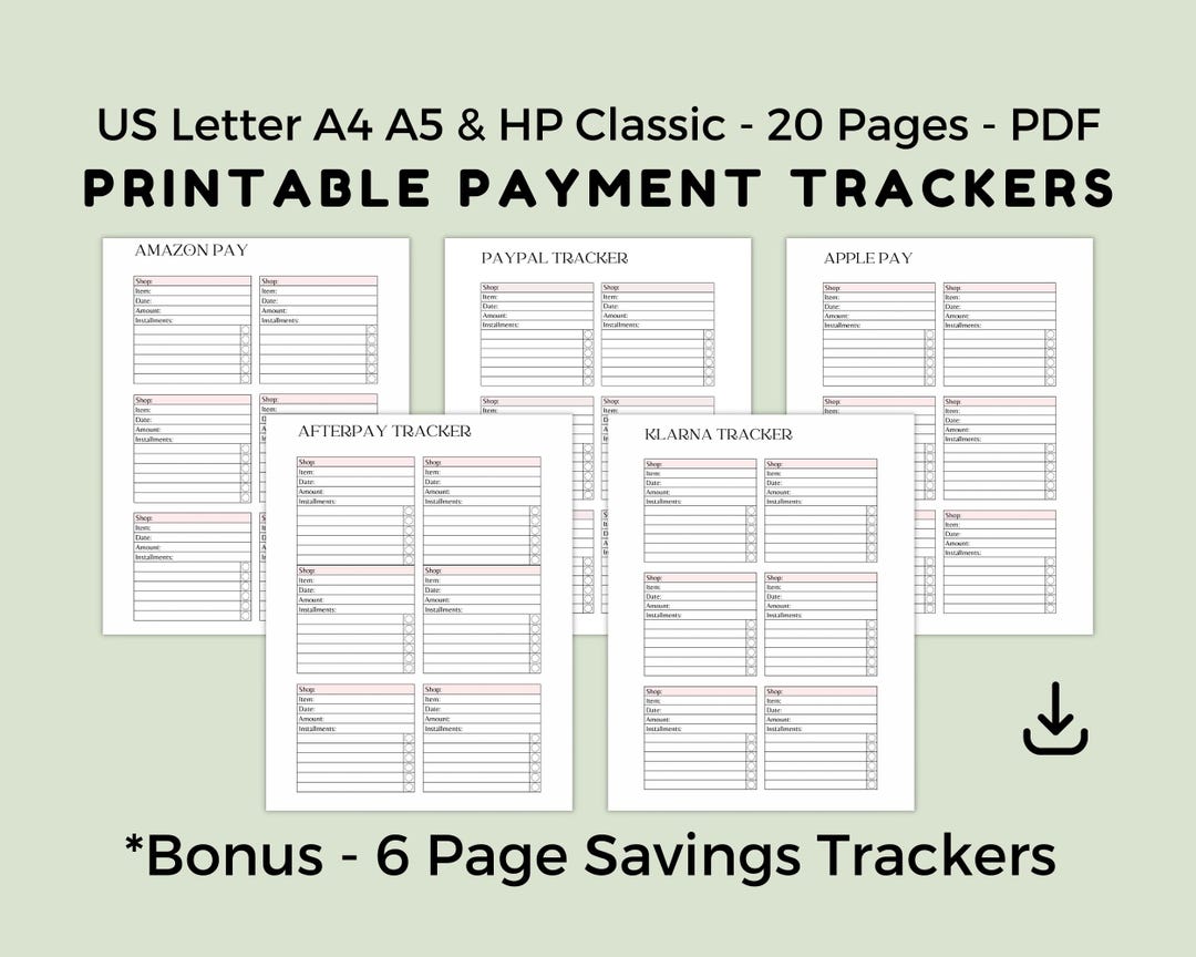 Buy Now Pay Later Tracker, Payment Log, Digital PDF, US Letter A4 A5 Hp ...
