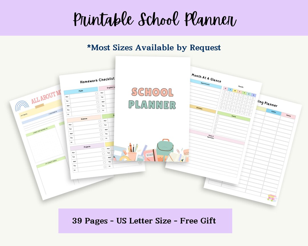 Kids School Planner Printable, Digital Homework Tracker Bundle, School ...
