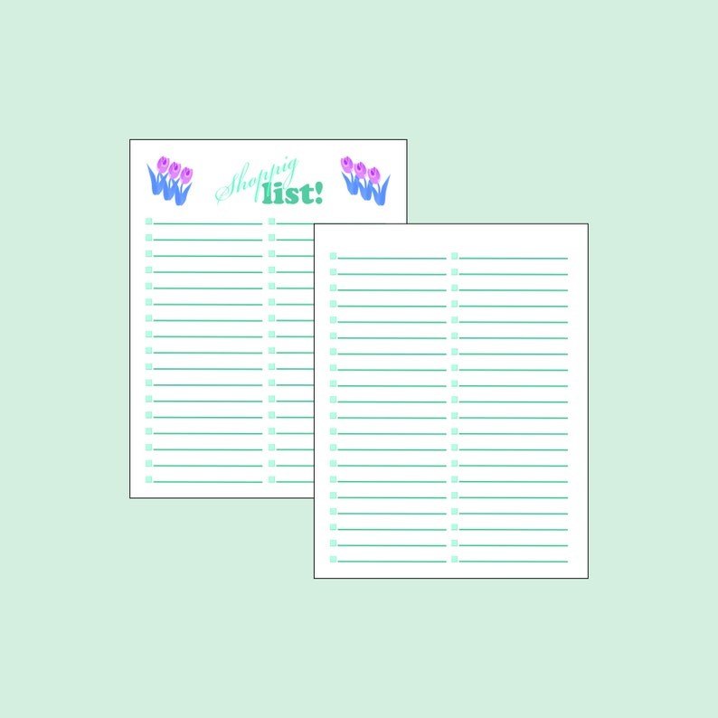 Floral Grocery Shopping List, Checklist Template, Digital PDF, Us ...