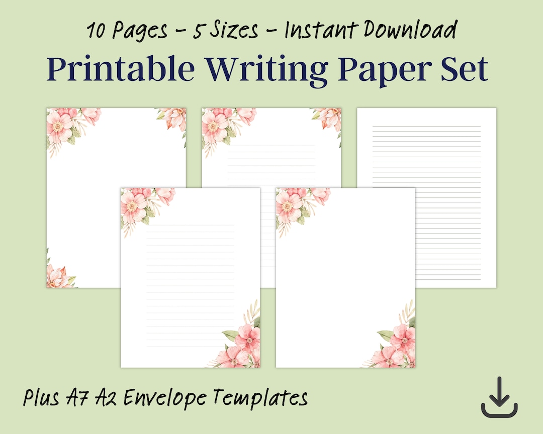 Floral Lined Writing Paper Bundle, Stationery Lined Unlined Paper, A4 ...