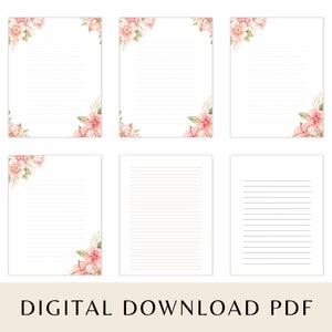 Floral Lined Writing Paper Bundle, Stationery Lined Unlined Paper, A4 ...