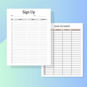 Sign up Sheet Digital, Sign up Sheet Template, Sign up Sheet Printable ...