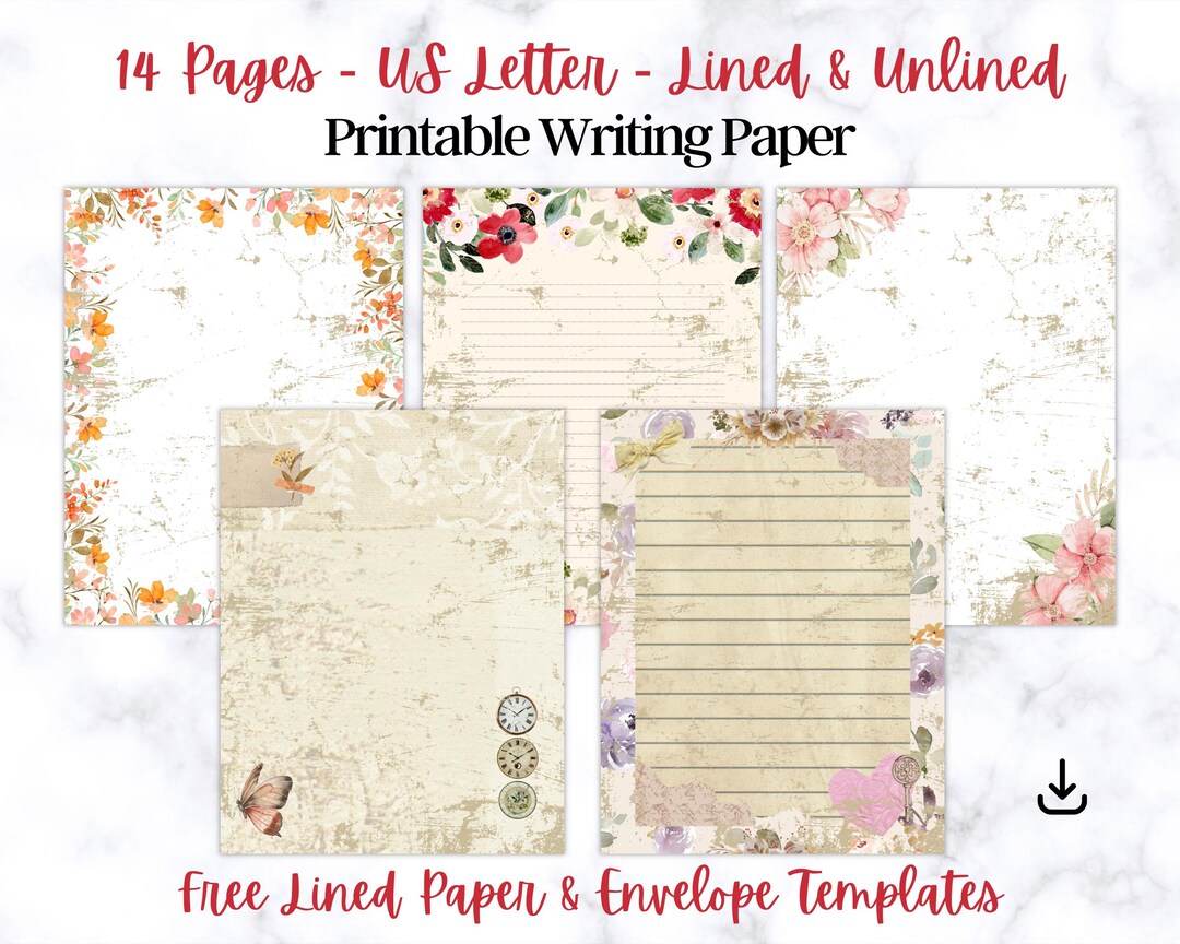 Vintage Letter Writing Paper, Printable Vintage Lined Stationary ...