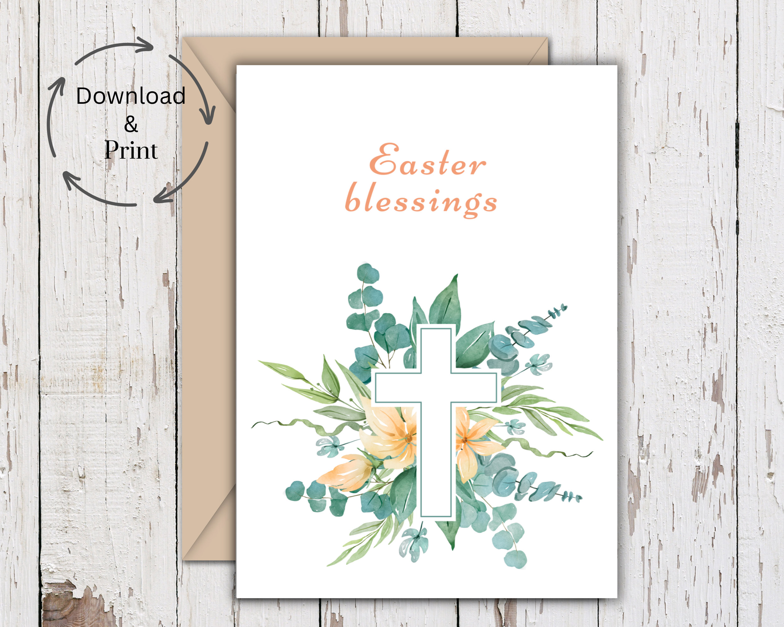 Easter Card Religious Cross Printable, Easter Greeting Cards, Floral ...