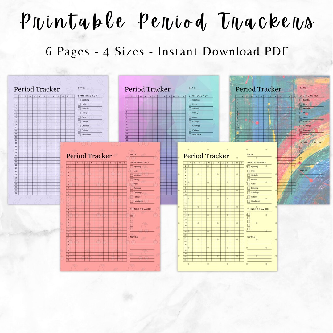 Period Tracker Digital, Printable Period Tracker Bundle, Monthly Cycle ...